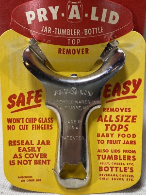Vintage 1950s NOS Pry-A-Lid Mason Jar Lid Opener & Bottle Cap Top ...