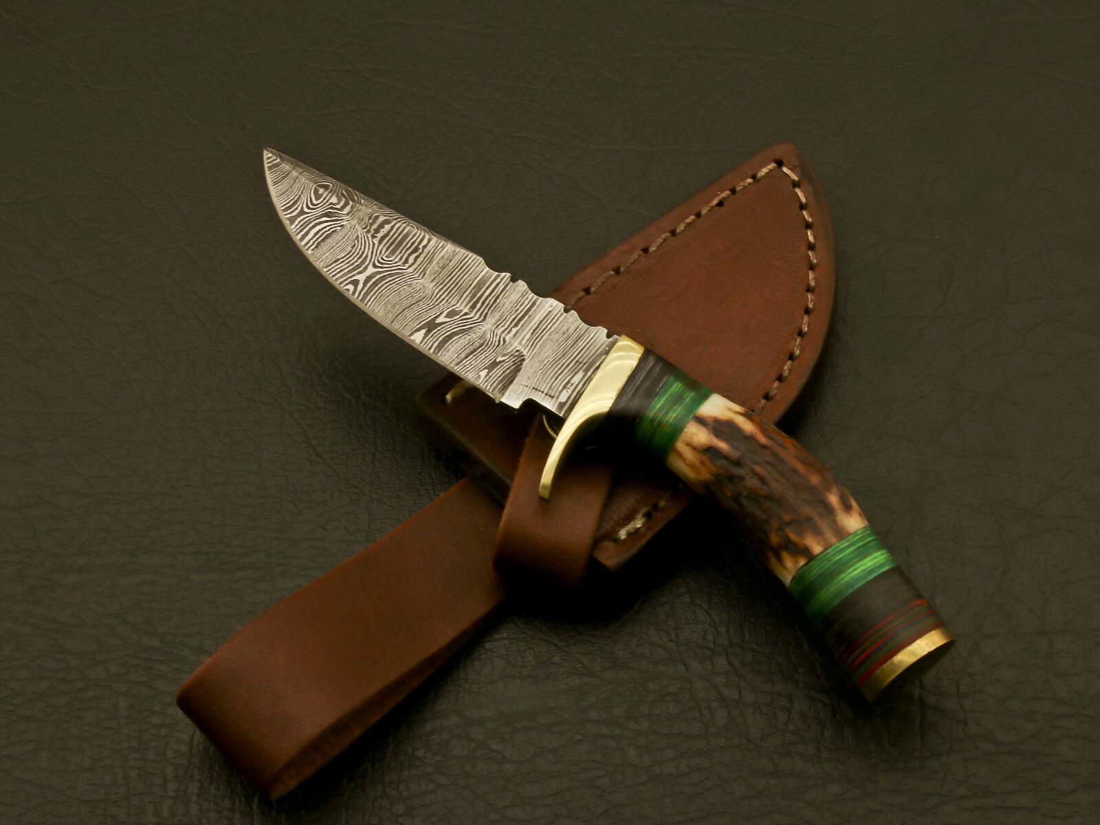 CUSTOM MADE HAND FORGED DAMASCUS 6" HUNTING/SKINNING KNIFE - STAG ...