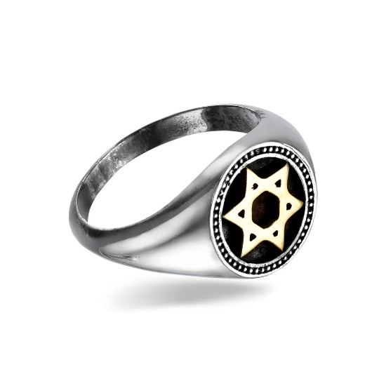 Star of David Signet Ring 14K Yellow Gold & Sterling Silver Jewish ...