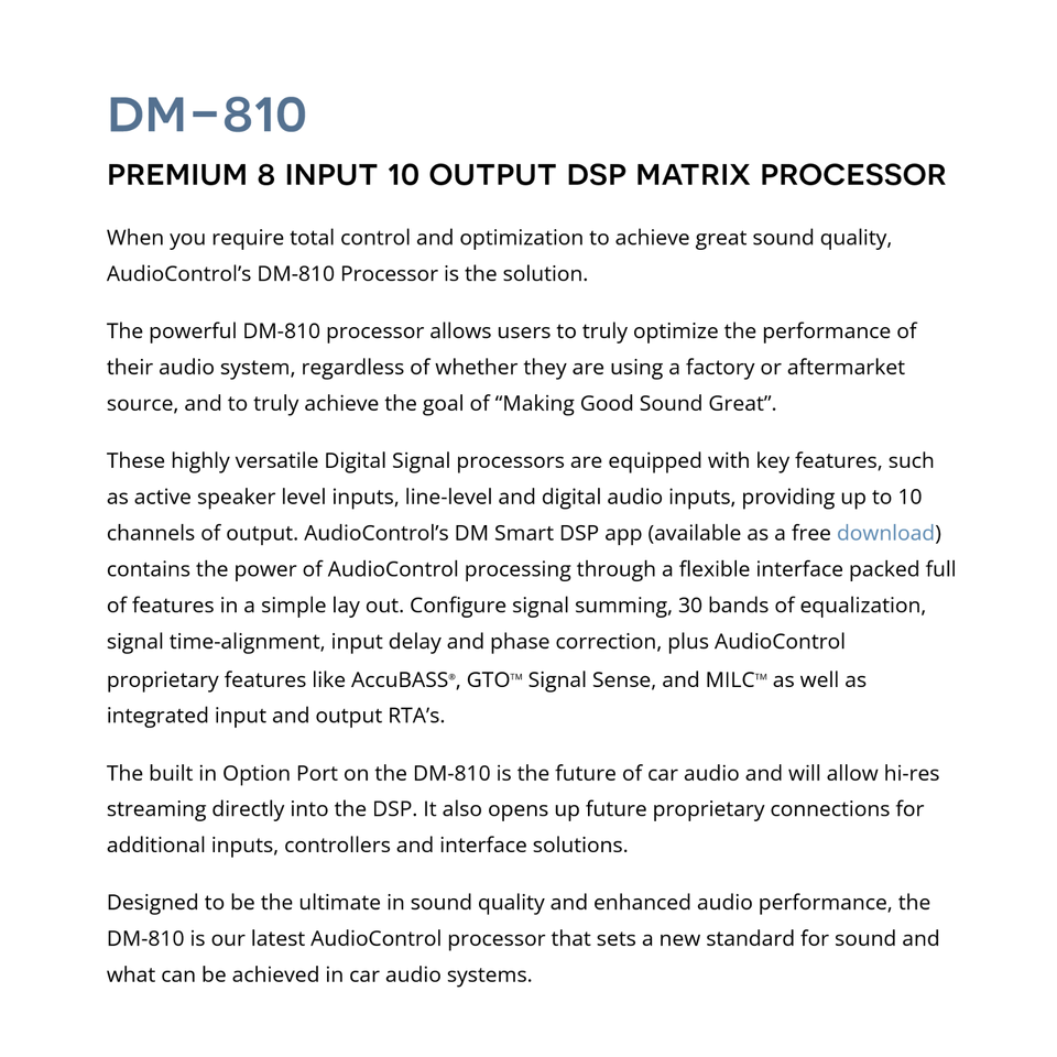 AudioControl DM-810 DSP Matrix Digital Signal Processor 8-CH Input/10 ...