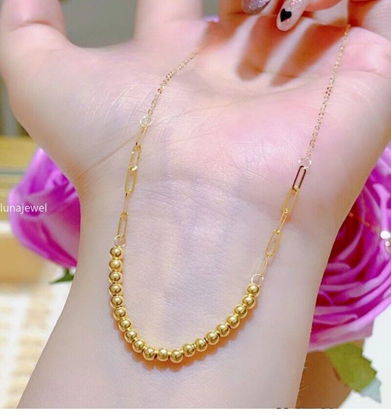 Real Solid 18K Yellow Gold Pure Au750 Beads O Chain Link Necklace 16.1 ...
