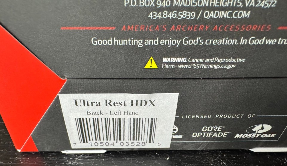 QAD Ultra Rest HDX Arrow Rest Left Hand Free Knife Included New | eBay