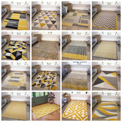 Ochre Mustard Yellow Rugs Living Room Small Large Geometric Rugs ...