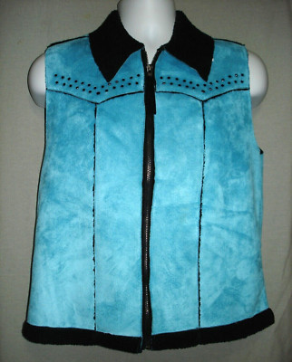 Rough Rider By CircleT Women's Fleece Vest Size Small Teal & Black Faux ...