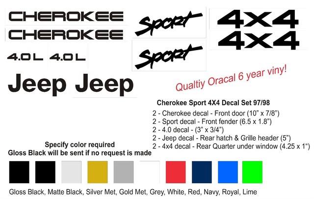 JEEP CHEROKEE 4x4 DECAL SET XJ 97-98 | eBay