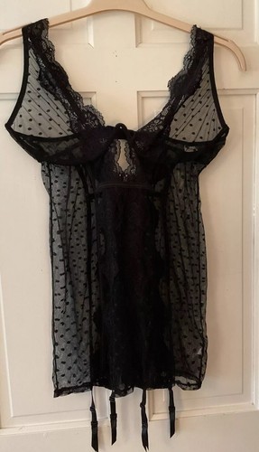 Dreamgirl Women's Sheer Lace Strappy Garter Slip Lingerie Black Bustier ...