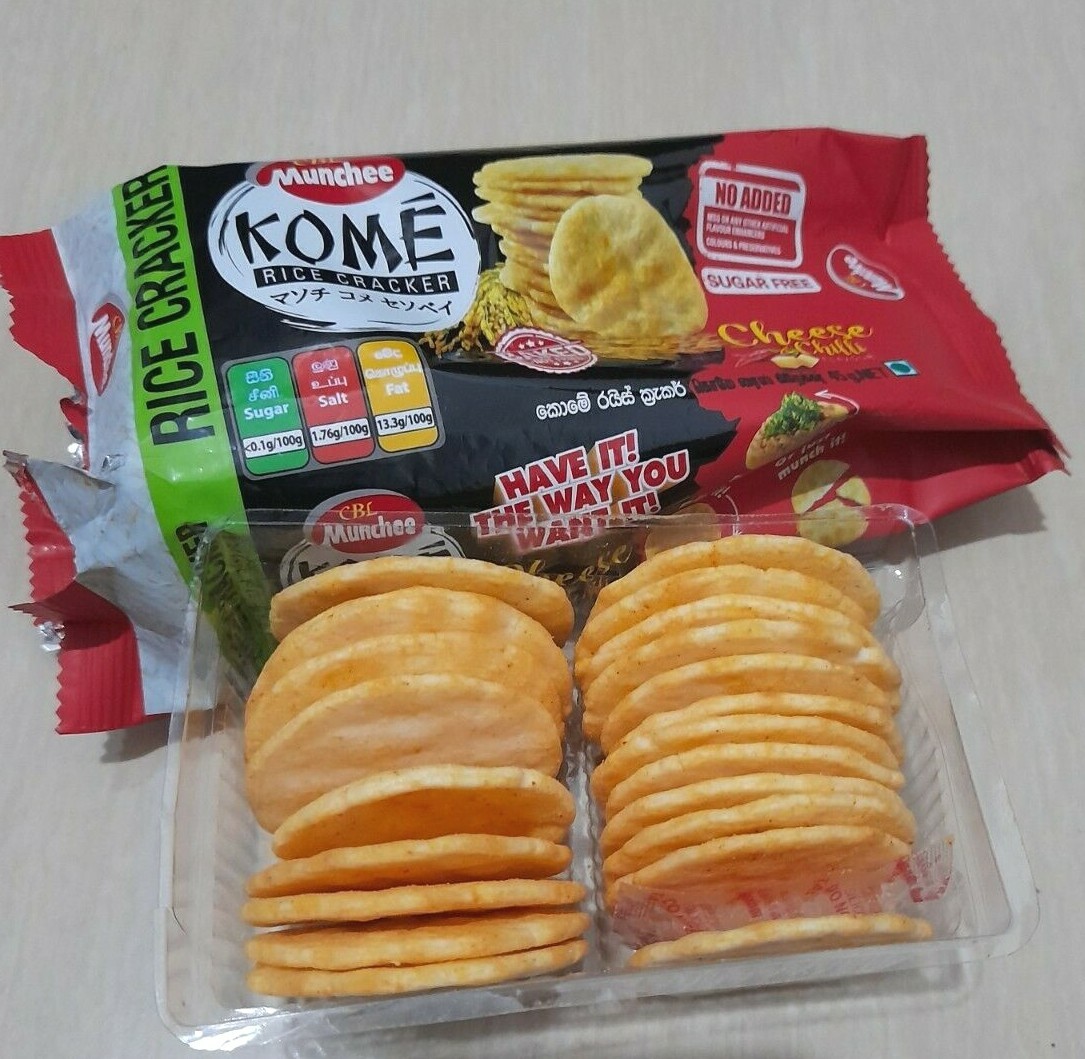 Munchee Kome RICE CRACKER tasty Biscuit CHEESE CHILLI Flavor Sri Lankan ...