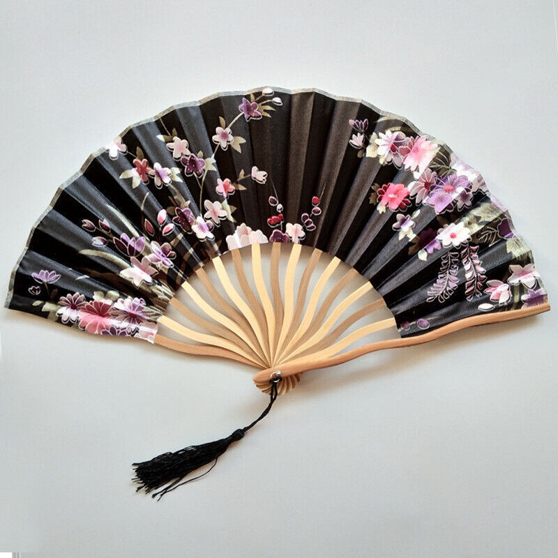 Hand Held Fans Chinese Style Peony Silk Bamboo Folding Fan Tassel ...