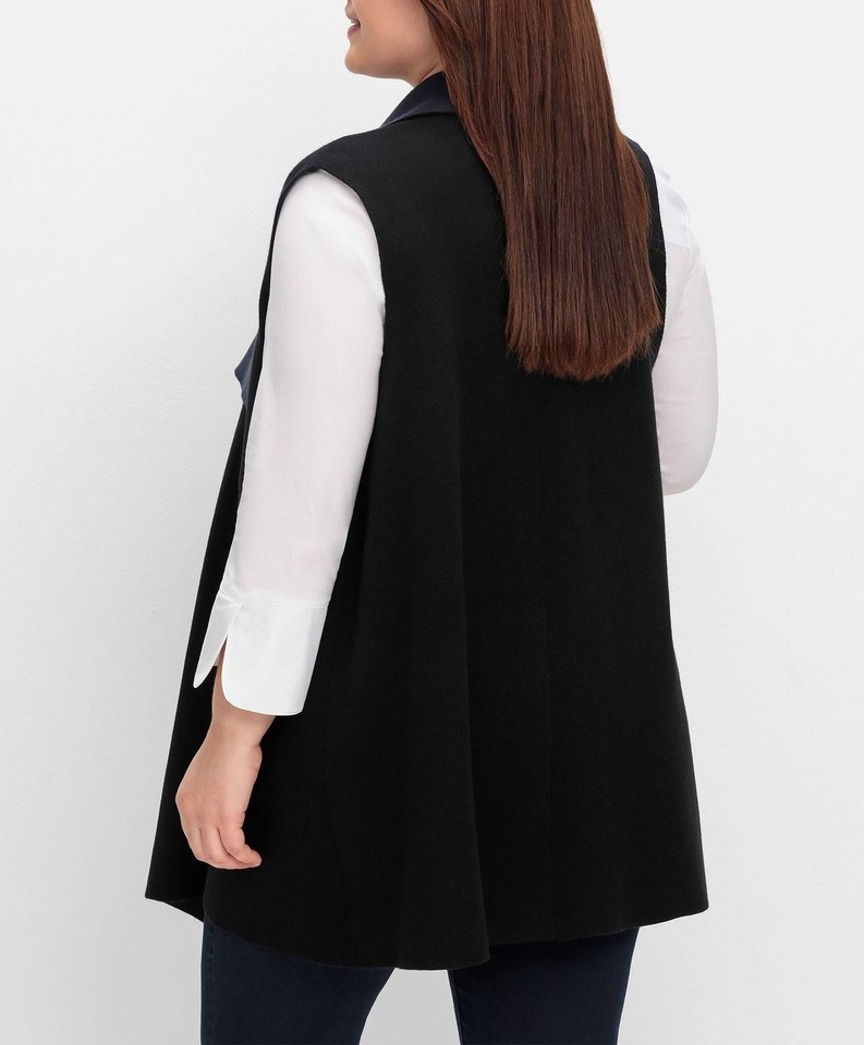 sheego Damen Strickweste Reverskragen Ärmellos schwarz Gr. 48/50 NEU ...