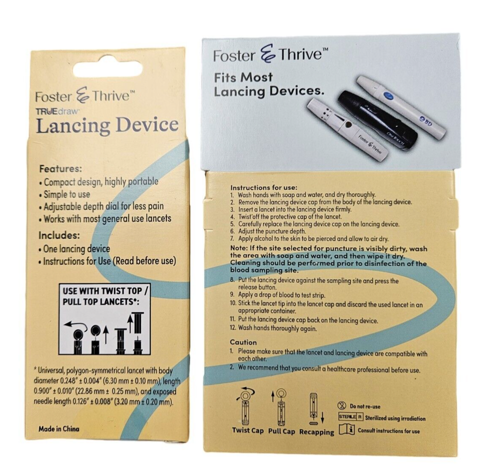 F&T TRUEplus LANCING DEVICE plus 100 STERILE LANCETS 33 Gauge X-Fine ...