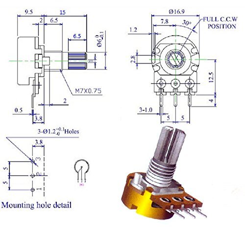 1k Ohm Potentiometer (2pcs) - Linear Taper Rotary Panel Pot - B1K 16mm ...