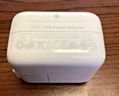 Apple 10W USB Power Adapter for iPhone, iPad and iPod A1357 Cord not ...