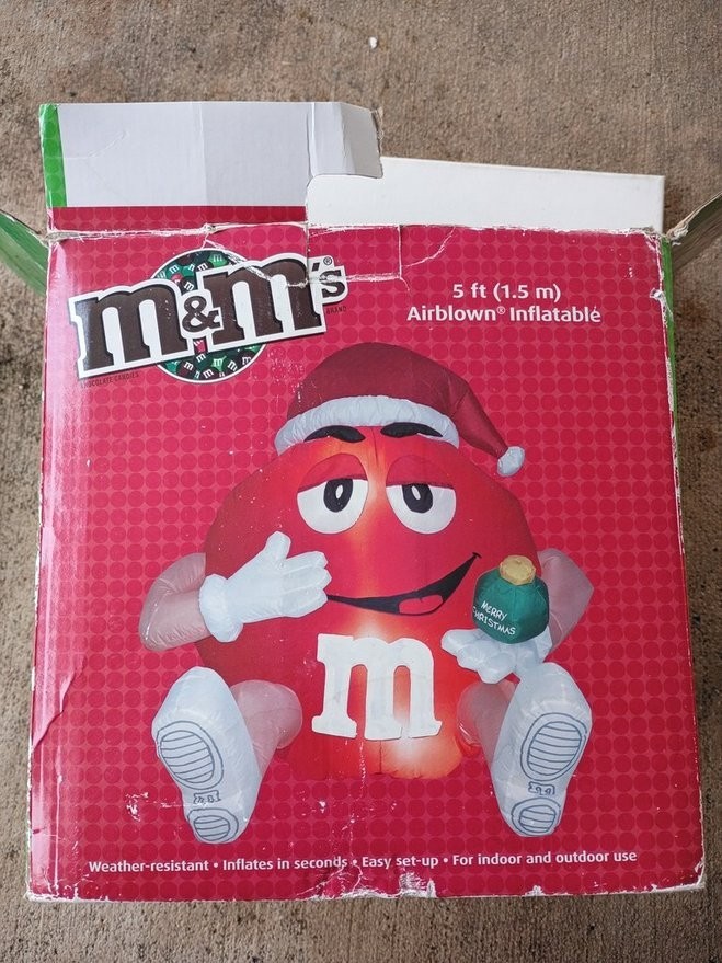 GEMMY Red M&M w/ Santa Hat Green Merry Christmas 5ft Tall Airblown ...