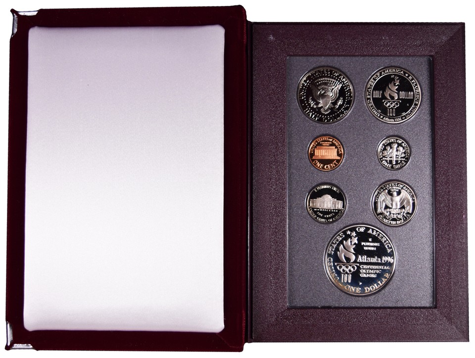 1996 US PRESTIGE Proof 7 Coin Olympic Rowing Silver Dollar Soccer Half ...