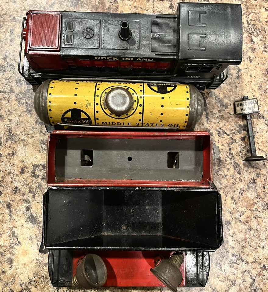 Vintage MARX Model Railroad Train Car Lot Set Rock Island 799 Engine O ...