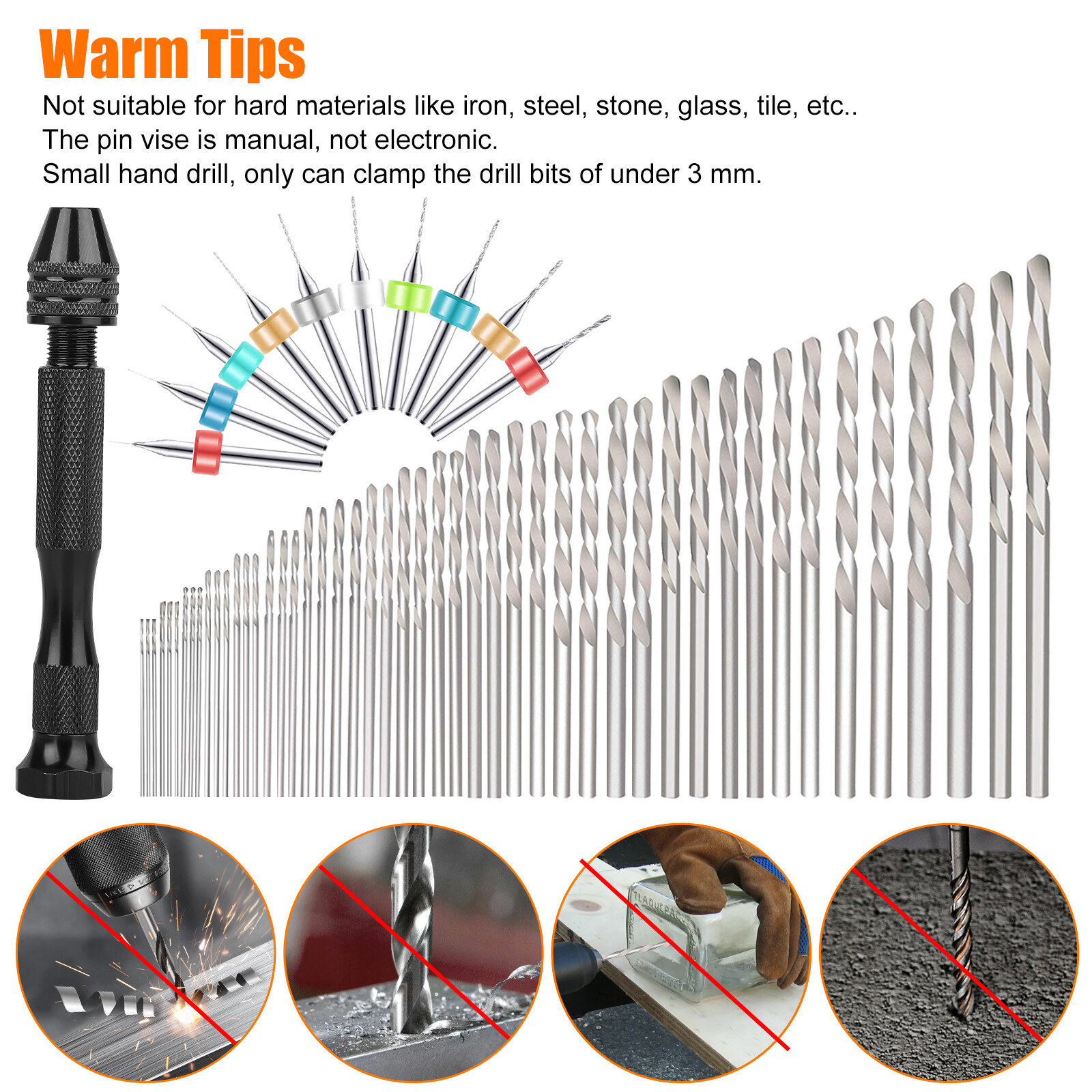 60Pcs Pin Bench Vise Mini Micro Hand Twist Drill Bits Set for Rotary ...