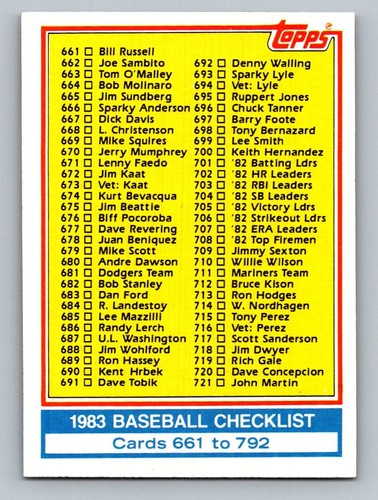 Topps 1983 Baseball Checklist Cards 661792 Vintage Collection | eBay