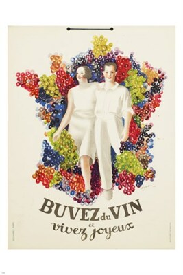 BUVEZ DU VINE et vivez joyeux FRENCH VINTAGE AD POSTER prized colorful ...