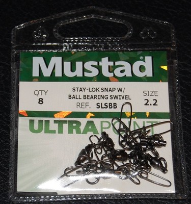 8 Pack Mustad STAY-LOCK SNAP WITH BALL BEARING SWIVEL Size 2.2 SLSBB-22 ...