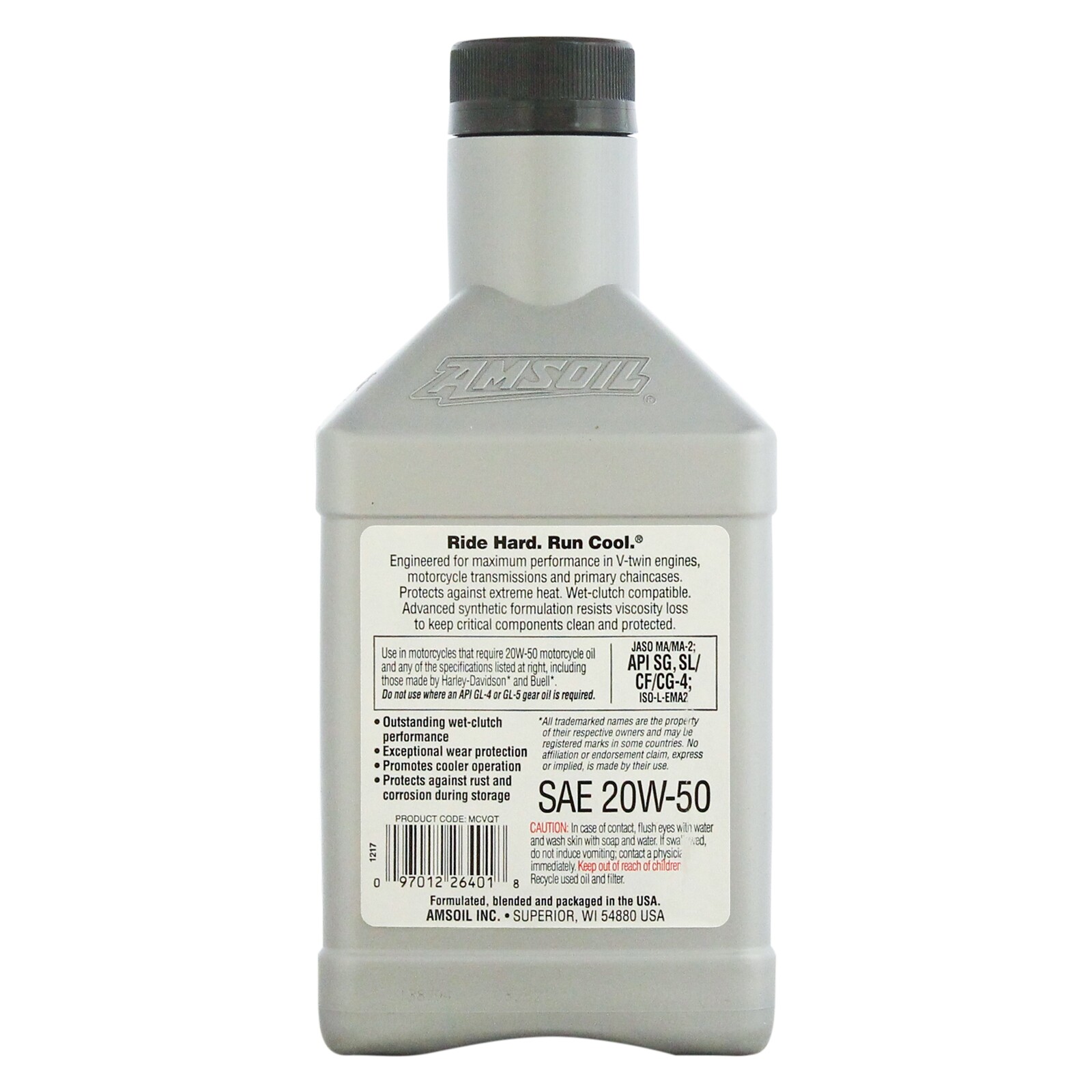 Amsoil 20W-50 20W50 Synthetic V-Twin Motorcycle Oil (MCV) 1 US Quart ...