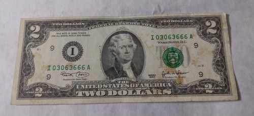 2003 $2 Two Dollar FANCY US Note "666", Trinary, 4 of Kind 2 Pairs ...