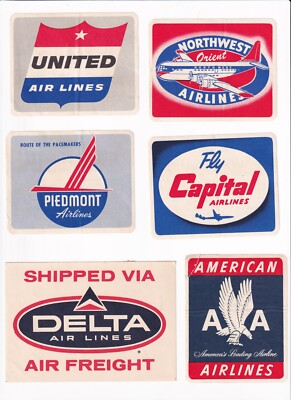 6 Different U.S. Airline Labels, Mint (F33448) | eBay