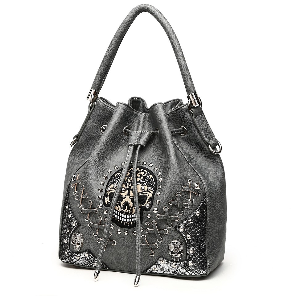 Sugar Skull Punk Handbag Studs Concealed Carry Purse Women Shoulder Bag ...