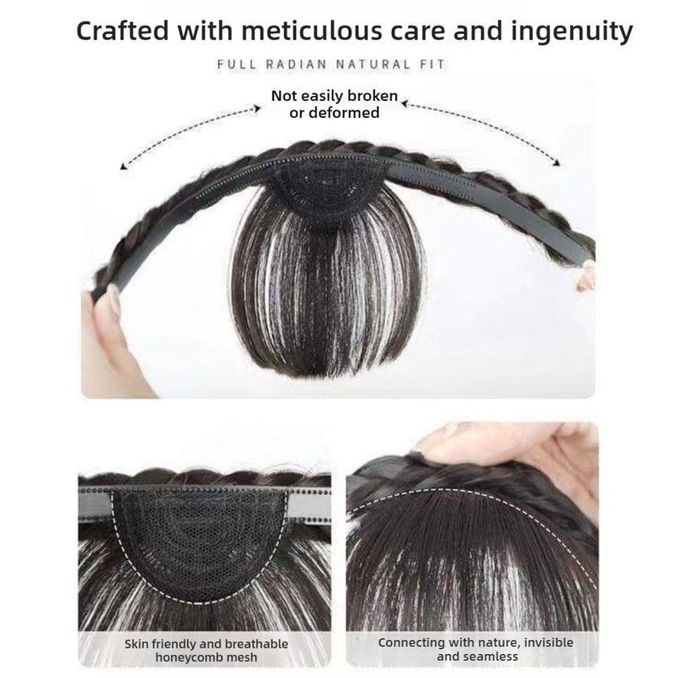 Natural Forehead Wig Bangs Fishbone Braid Headband With Sideburns ...