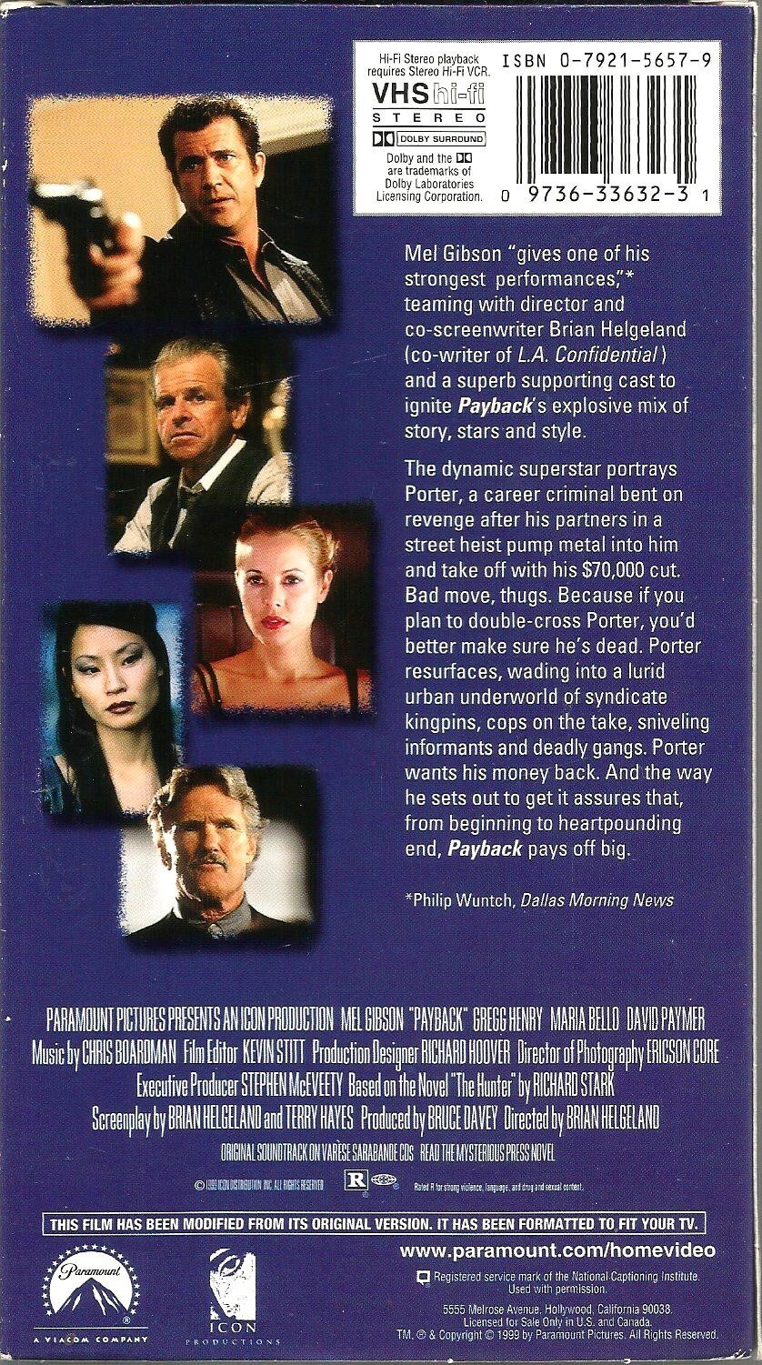 Payback VHS 1999 Mel Gibson Gregg Henry Maria Mello Lucy Liu Kris ...