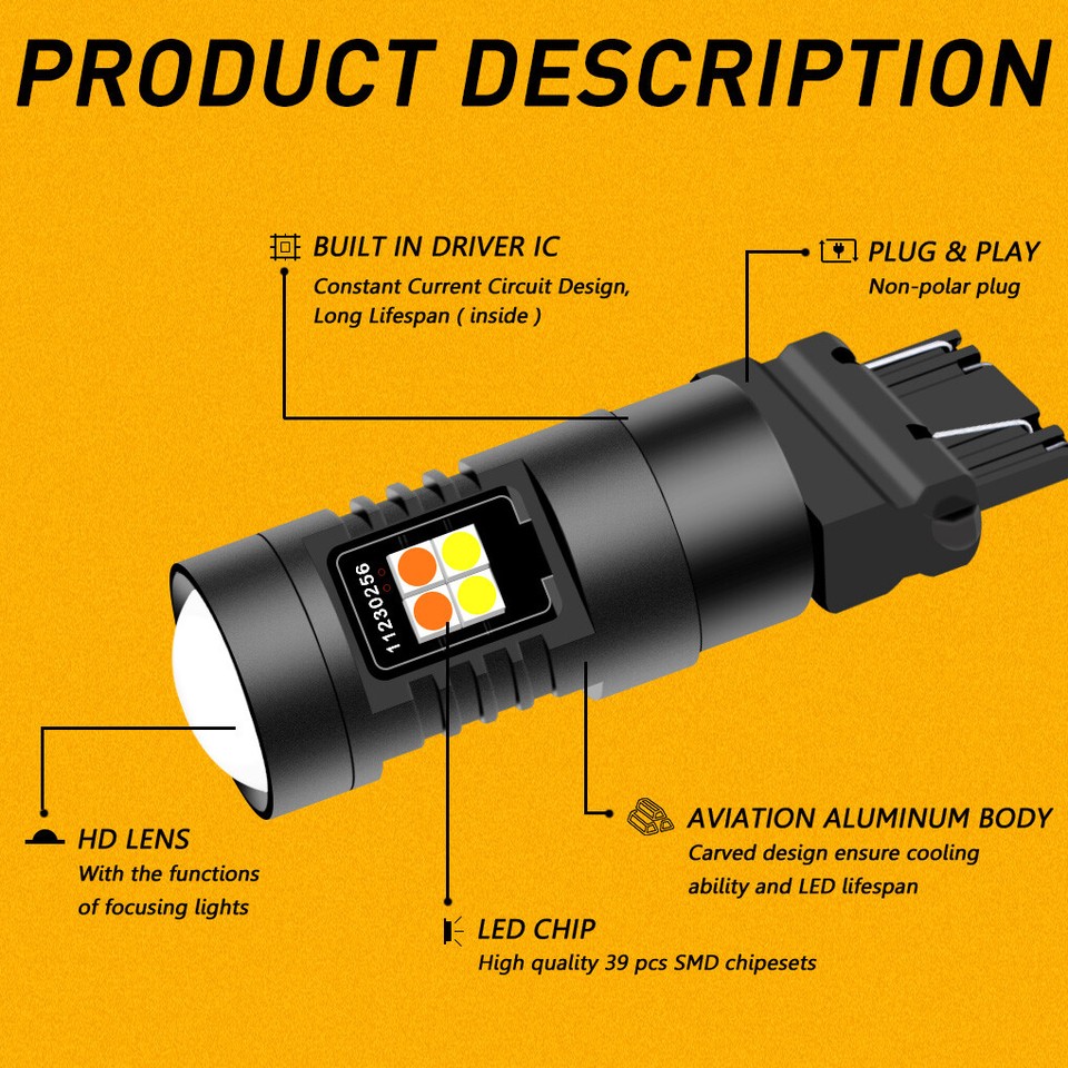 Yellow 3157 LED Turn Signal Light DRL Bulbs Resistors for Chevy ...