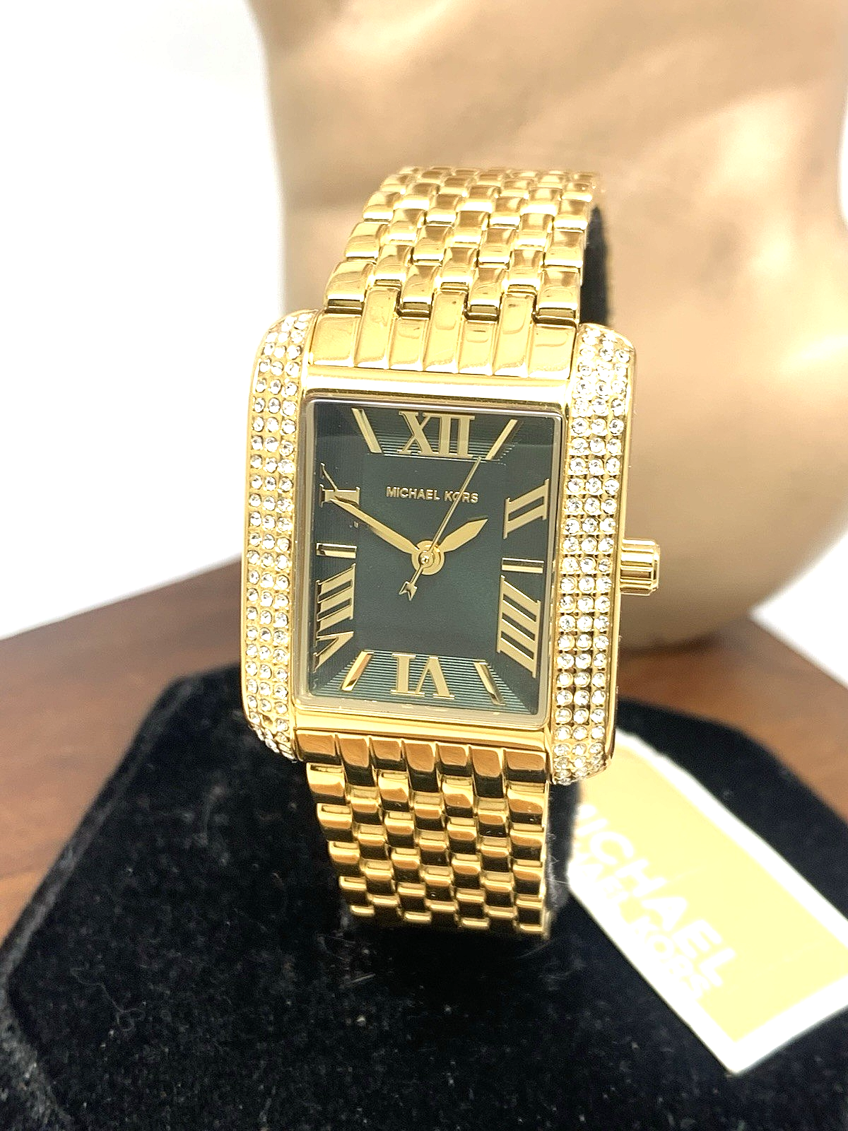 Michael Kors Women's Watch MK4742 Quartz Green Dial Gold Steel Tank ...