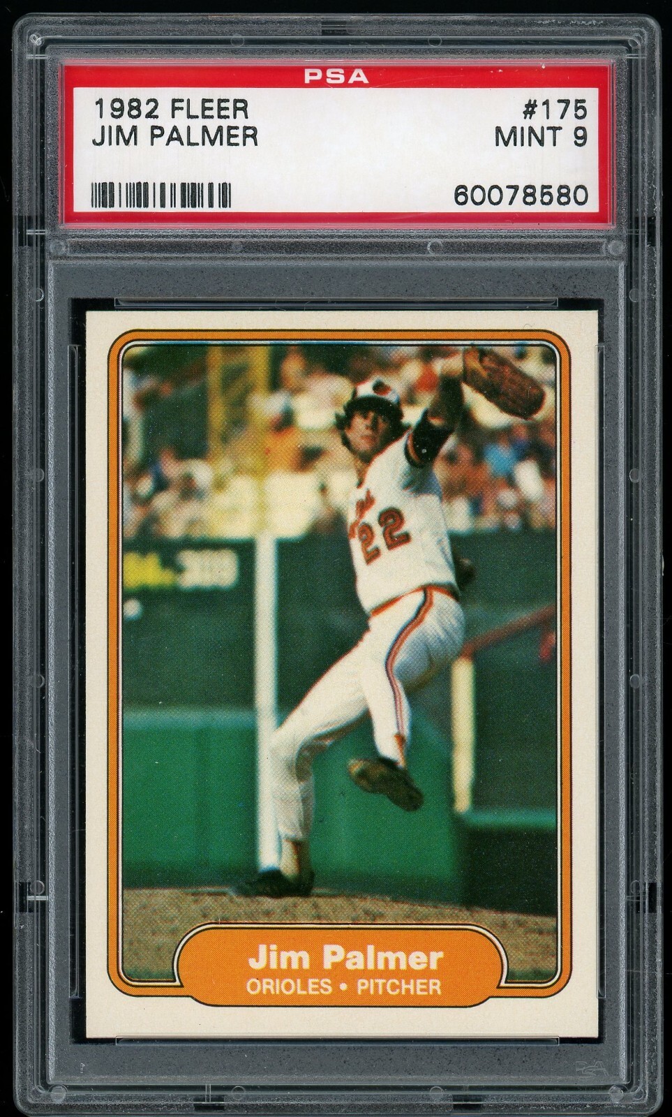 JIM PALMER 1982 Fleer #175 Baltimore Orioles Hall of Fame HOF PSA 9 ...