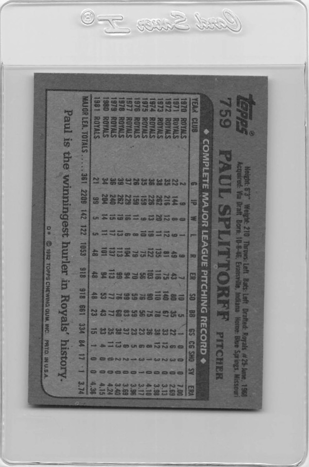 1982 Topps #759 Paul Splittorff Royals Signed Auto *H3550 | eBay