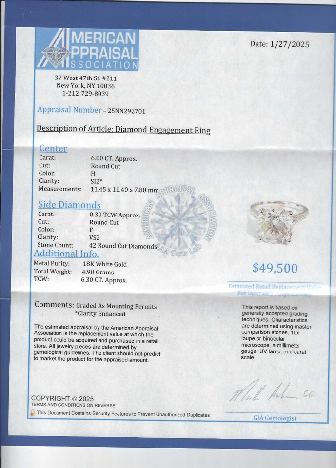 18K Gold Hidden Halo Engagement Ring Cent=6.00 Carat H-SI2 Enhanced ...