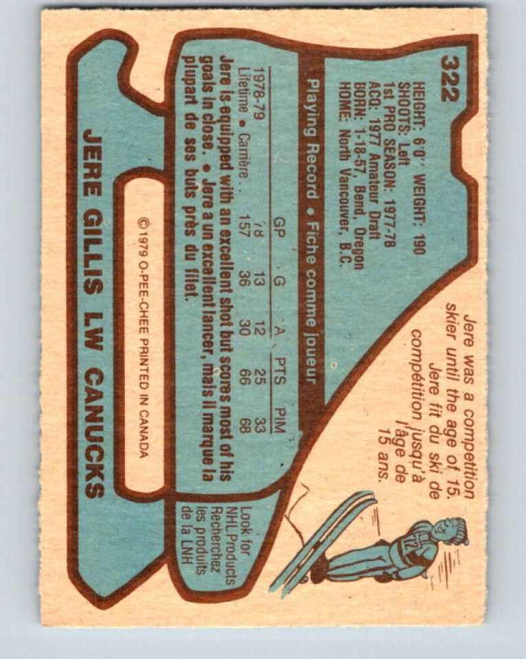 (HCW) 1979-80 O-Pee-Chee #322 Jere Gillis Vancouver Canucks V20017 | eBay