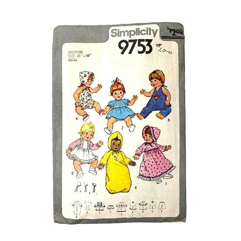 Vintage Doll Patterns Clothes Simplicity 9753 Medium 15-16” Baby Alive ...