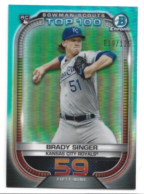 Brady Singer - 2021 Bowman Chrome #BTP-59 Scouts Top 100 Aqua Refractor ...