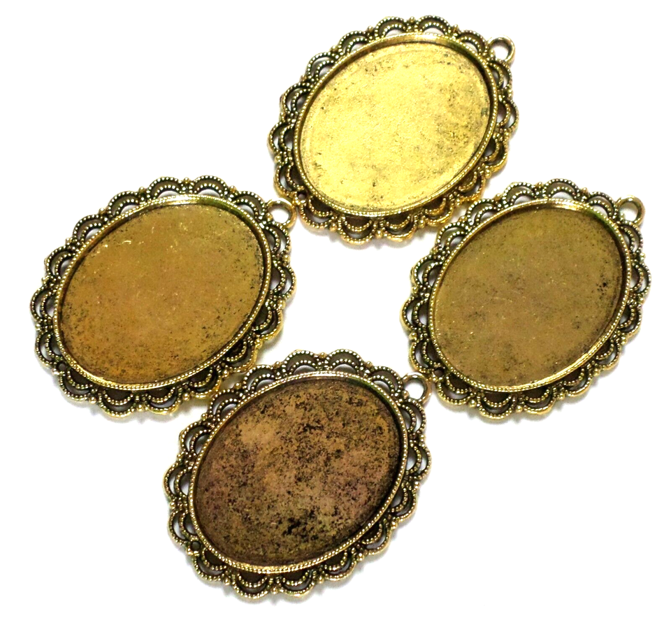 4 of 40x30mm Antique Gold Victorian with Lacey Oval Edge Ribbon Pendant ...