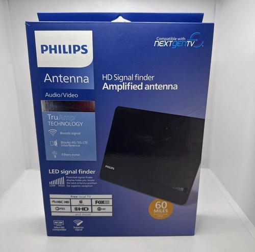 Philips Elite Indoor Amplified Signal Finder TV Antenna w/ 10 ft Coax ...