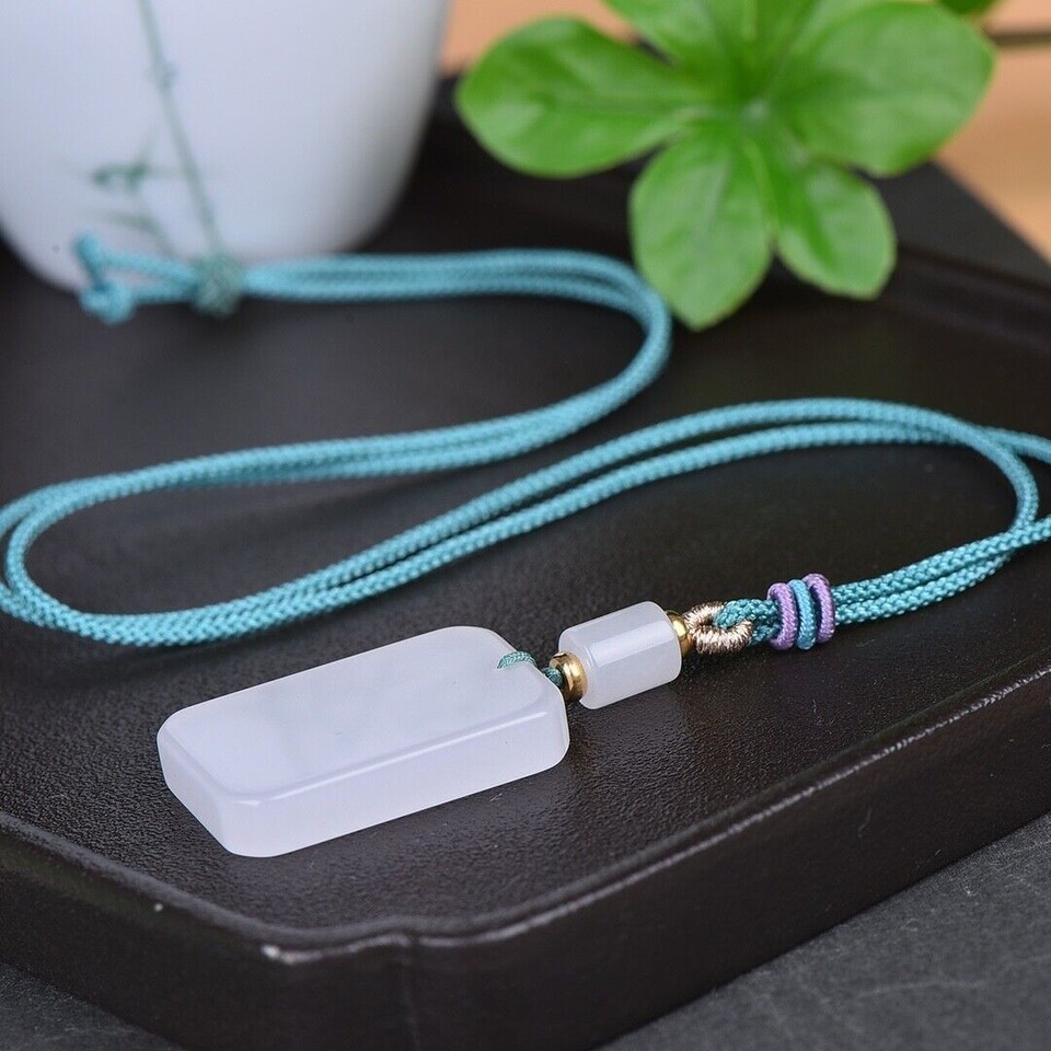 Gold Filigree Jade White Hand Carved Square Safety Sign Pendant Amulet ...