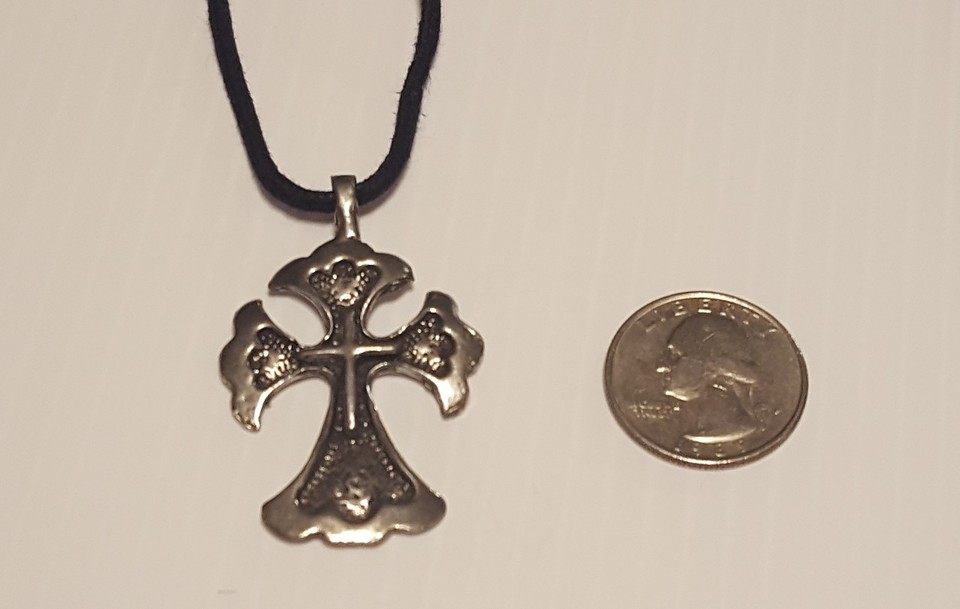 DOUBLE CROSS Pewter Pendant Charm / 26" Adjustable Necklace U.S.A. | eBay