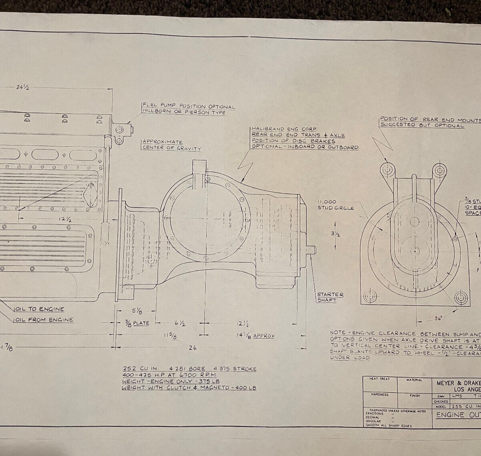 Vintage Print Meyer & Drake Racing Engine Blue Prints Offenhauser? Los ...