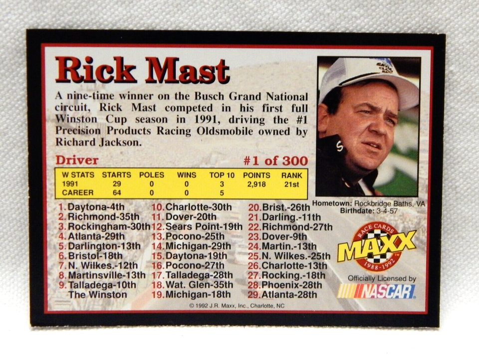 NASCAR Rick Mast Card 1 | eBay