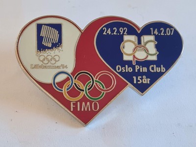 Lillehammer 1994 olympics pin - FIMO Oslo pin club 15 år - heart pin | eBay