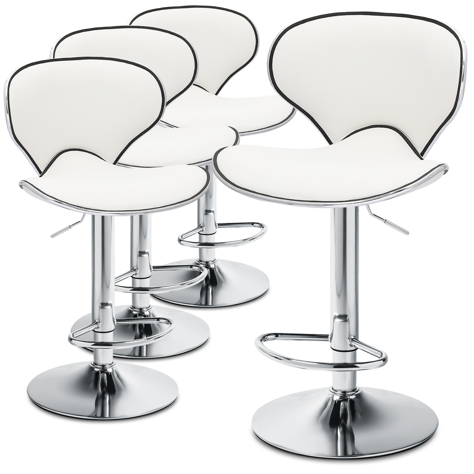 Set of 4 White Adjustable Bar Stools PU Leather Seat Counter Height ...