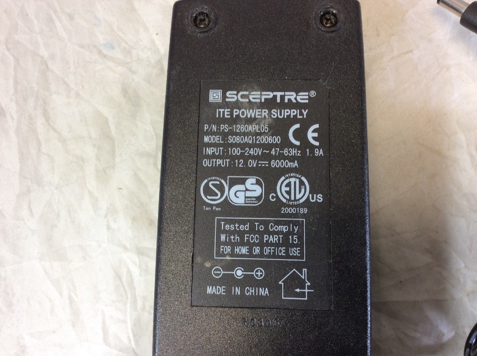 Sceptre LCD Monitor AC Adapter ITE Power Supply PS-1260APL05 12V 5A ...