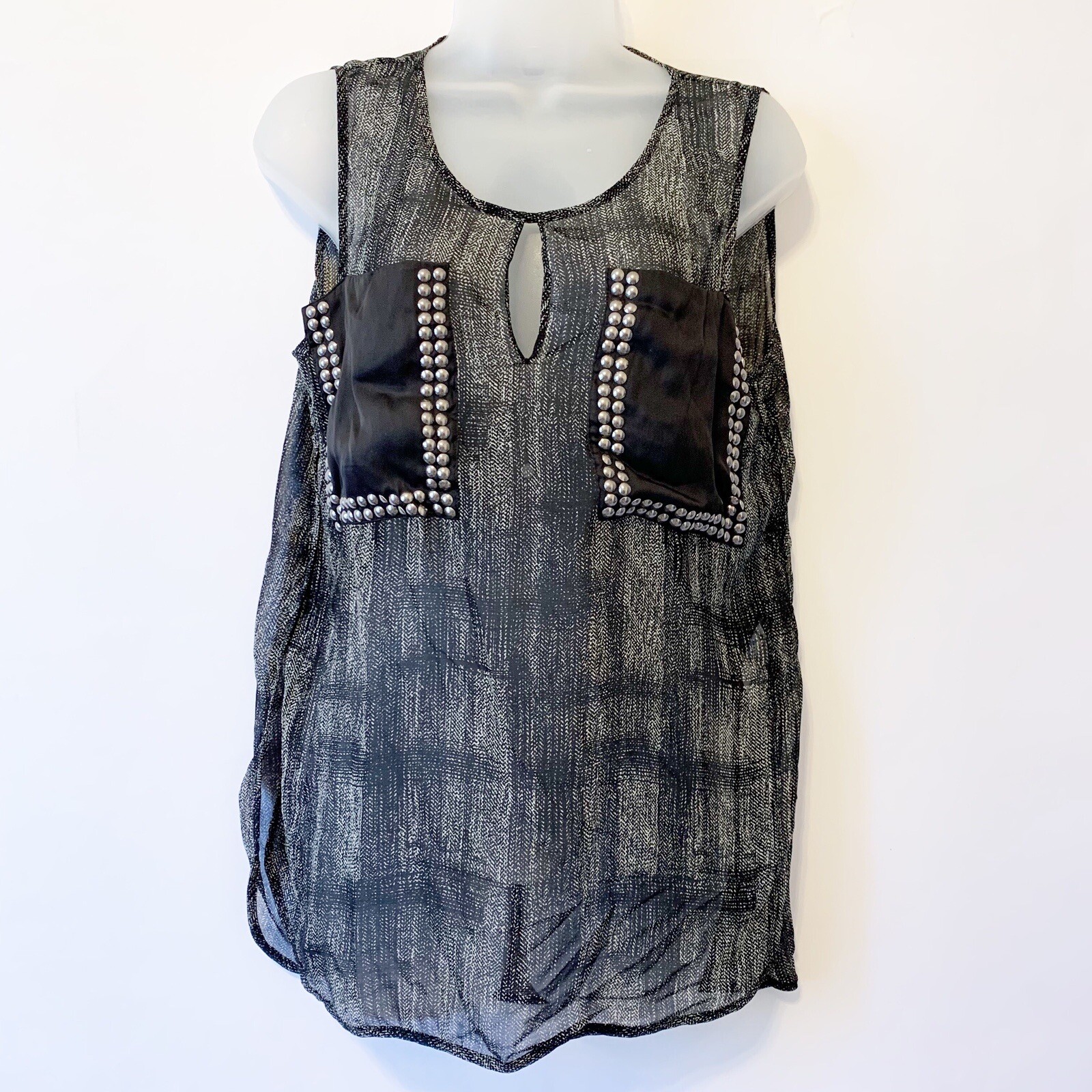 LAUREN VIDAL Womens Size L Tank Top Keyhole Gray Black Sheer | eBay