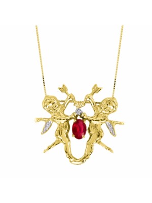Diamond & Star Ruby Lucky Guardian Angel Cherub Pendant Necklace Set In ...