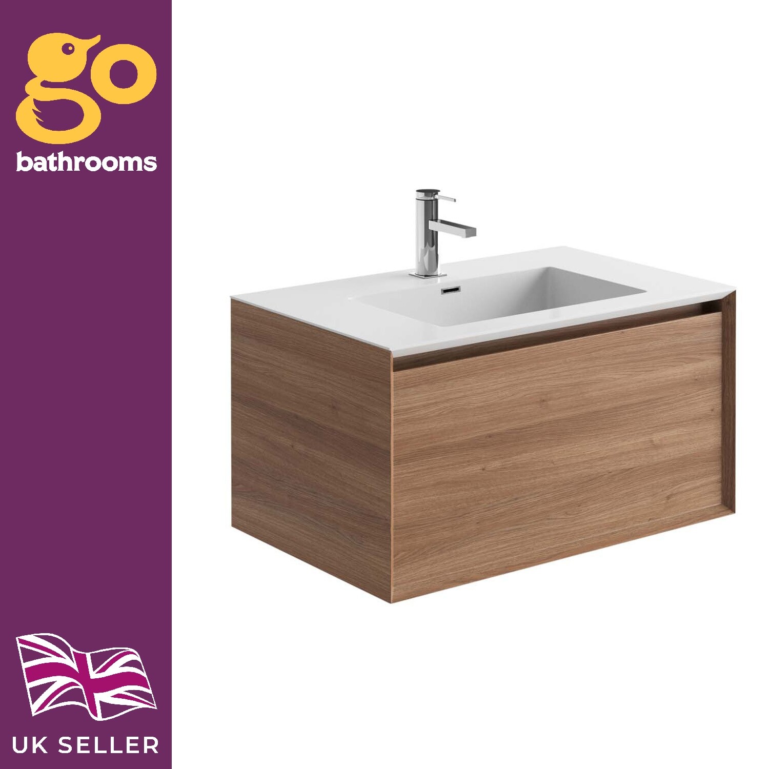 Oak Effect Wall Hung Vanity Unit & Matt White Basin Wall Bathroom Unit ...