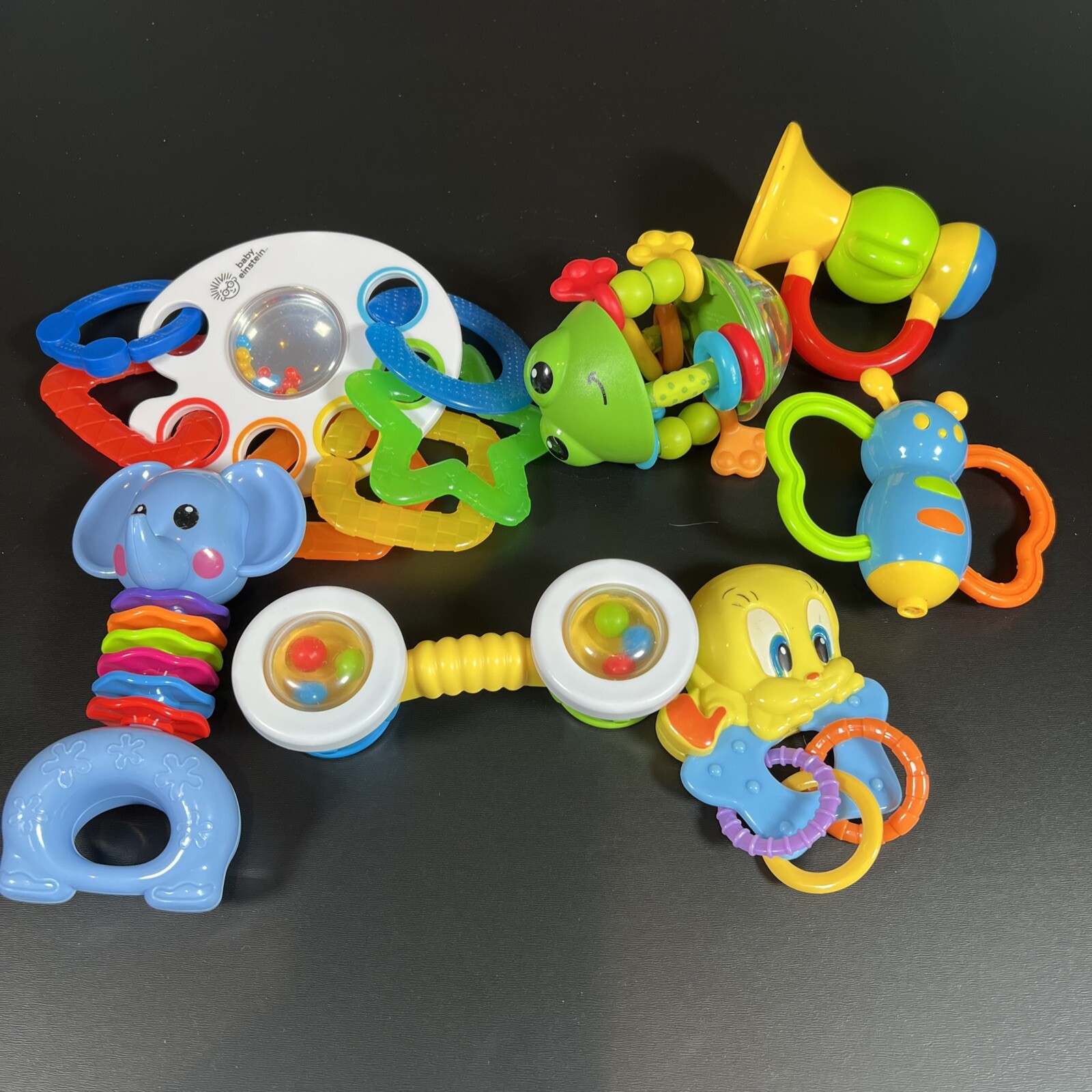 7x Baby Toys Rattle Teether Toys Frog Elephant Tweetie Bird Einstein ...
